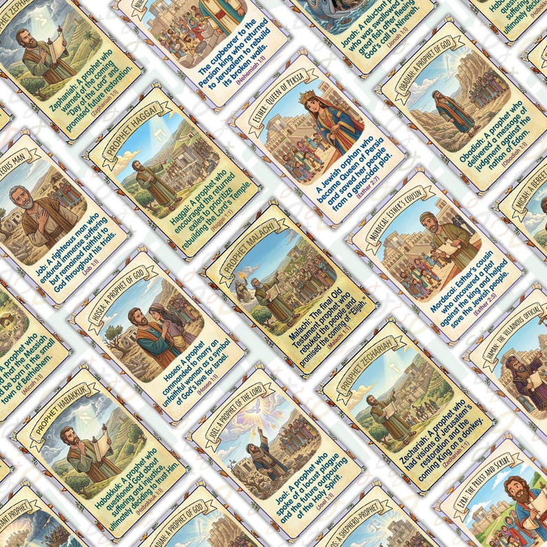 110+ Bible Character Cards Printable Bundle, Christian Kids Flash Cards ...