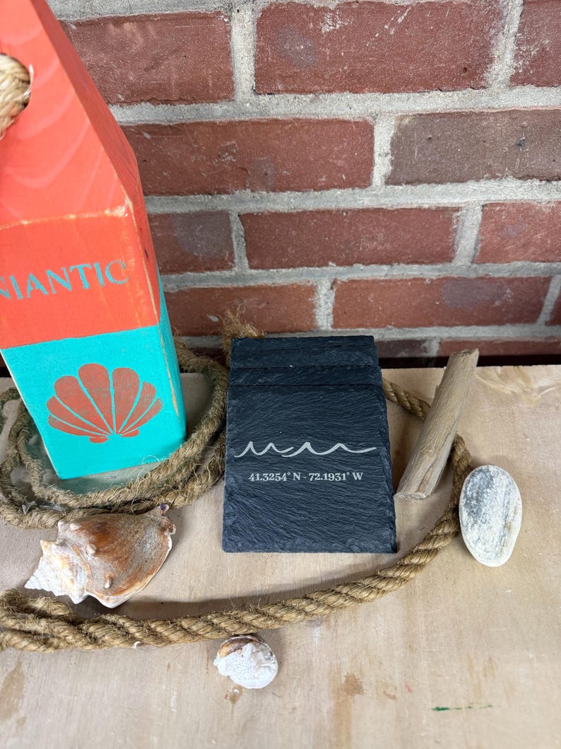 Personalized Slate Coaster – Coastline With Coordinates - Etsy