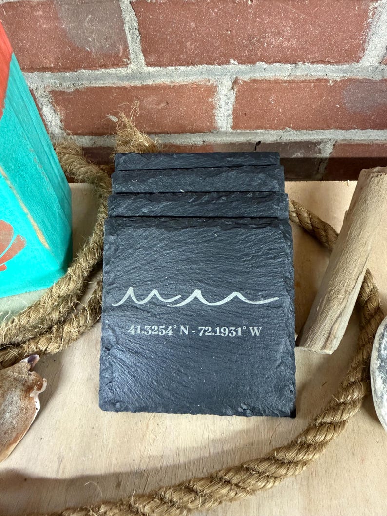 Personalized Slate Coaster – Coastline With Coordinates - Etsy