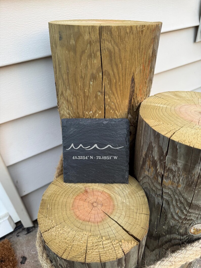 Personalized Slate Coaster – Coastline With Coordinates - Etsy