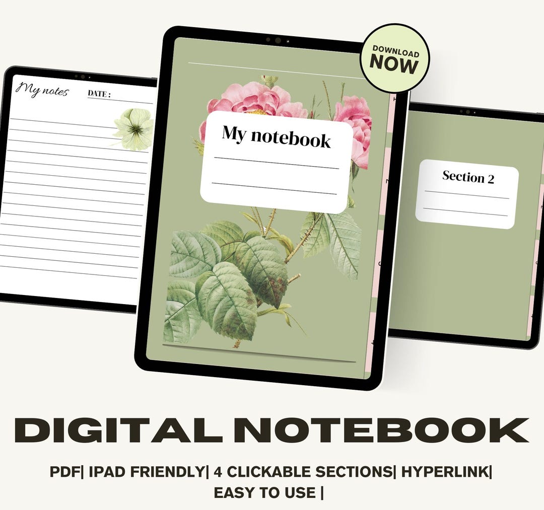 Digital Notebook With Clickable Tabs, Floral Style - Etsy