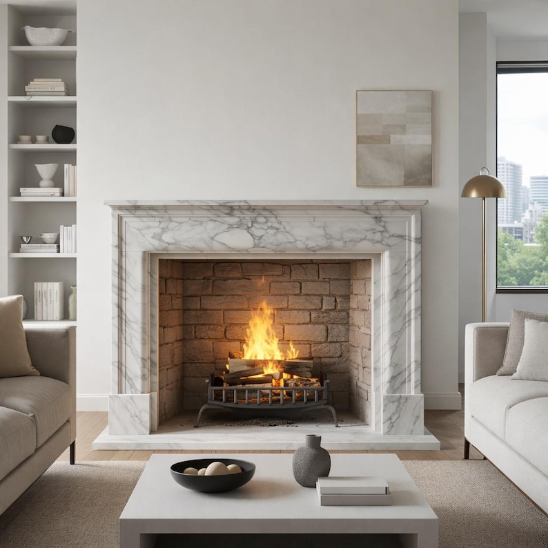 Calacatta Oro Marble Fireplace Mantel, Hand Carved Marble Fireplace ...