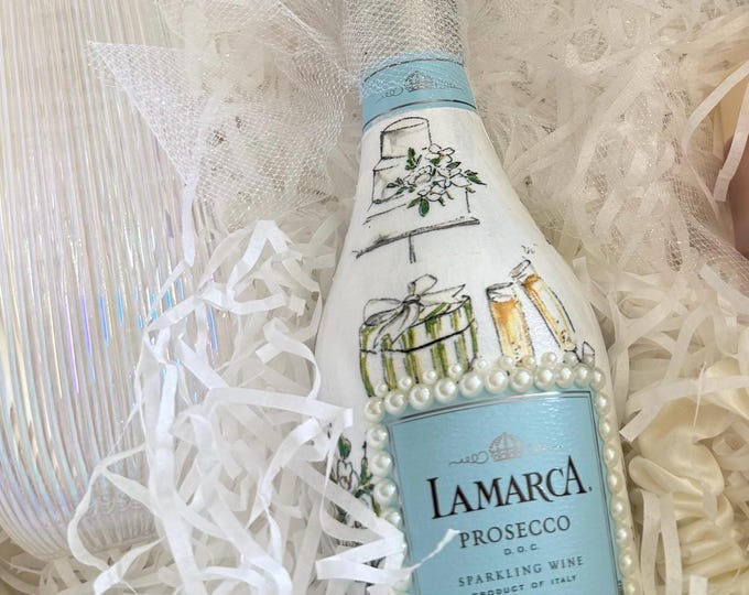Hand Painted Bridal Prosecco Bottle for Wedding, Engagement Gift ...