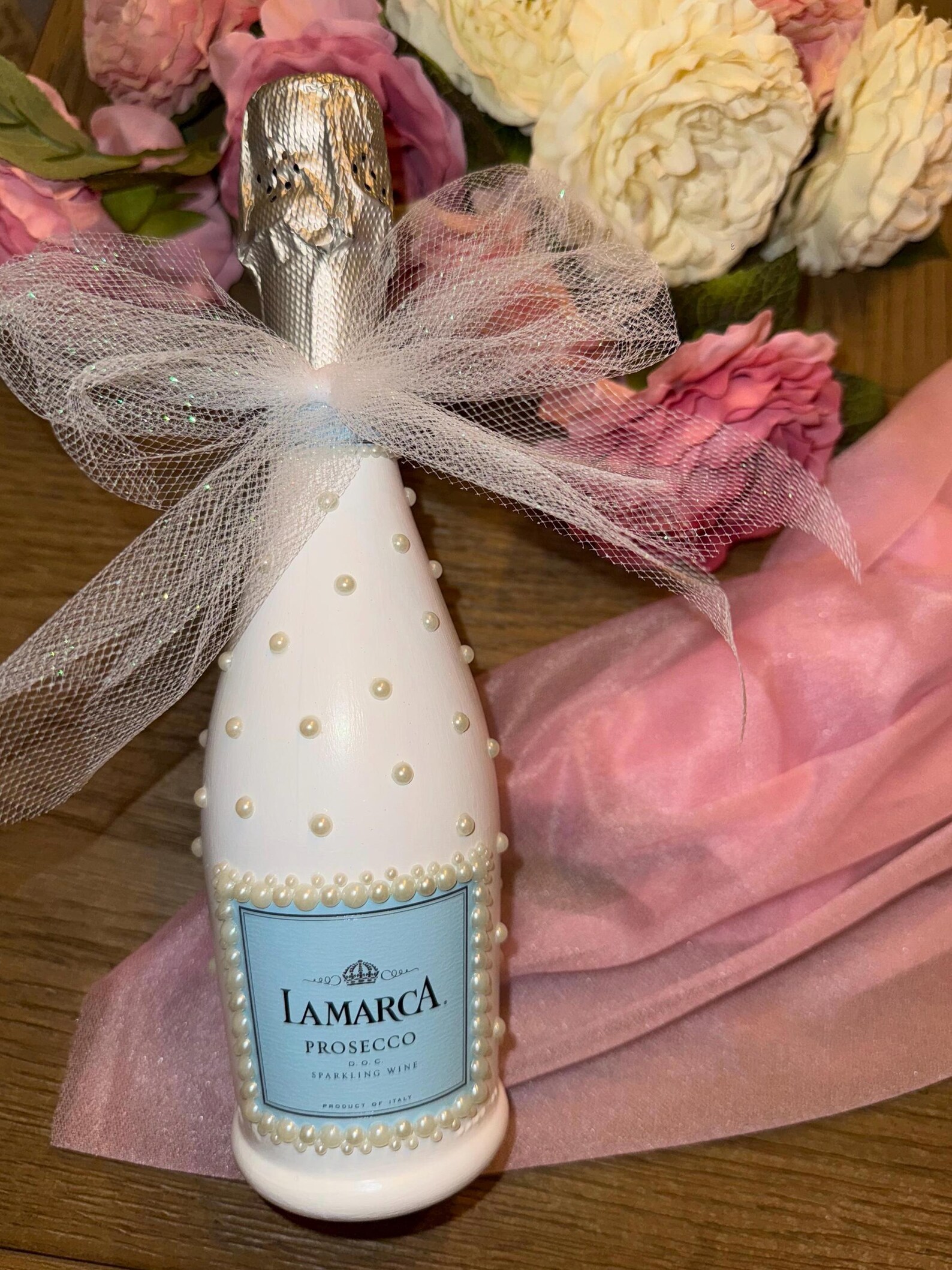 Hand Painted Bridal Prosecco Bottle for Wedding, Engagement Gift ...