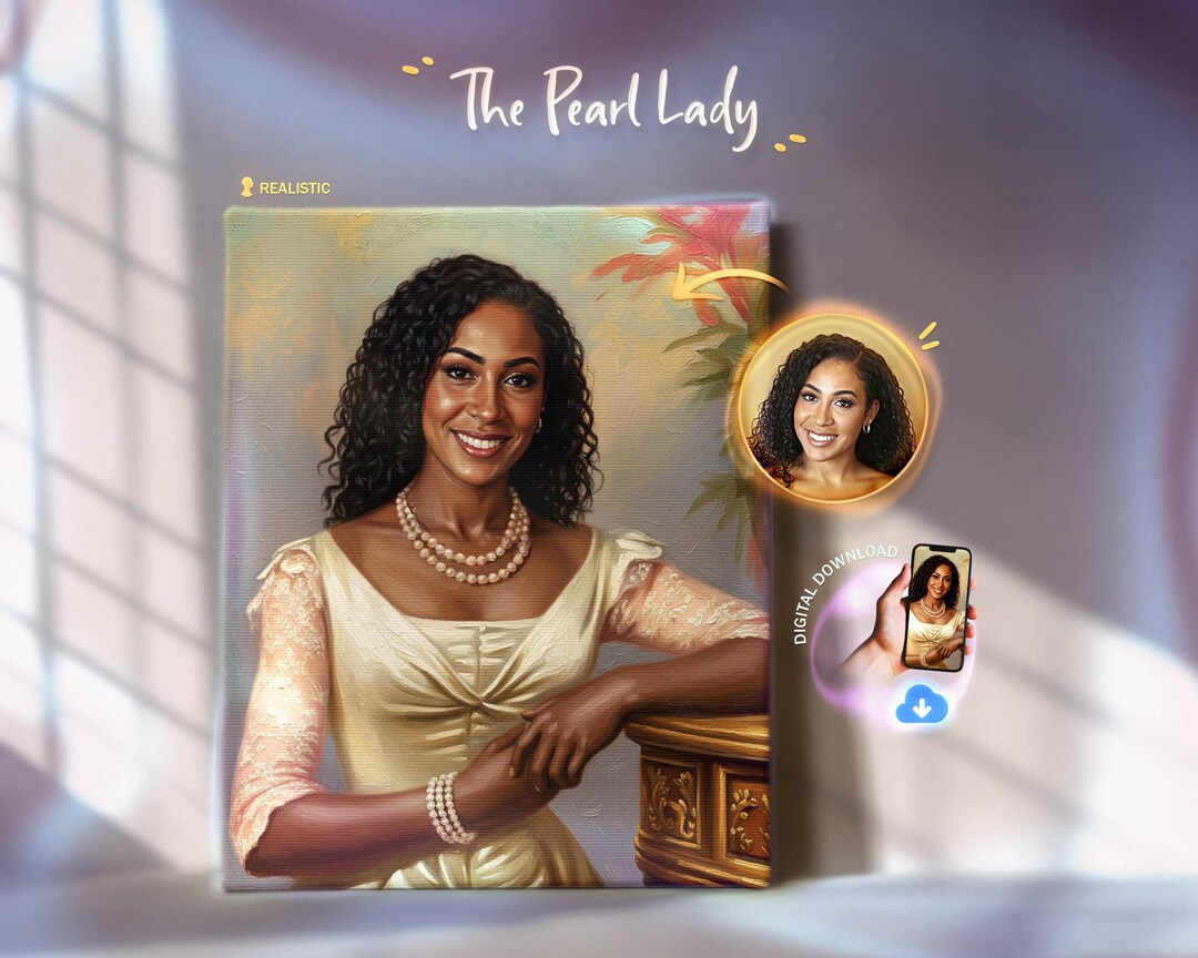 Custom Digital Portrait "the Pearl Lady" Oil Painting From Photo ...