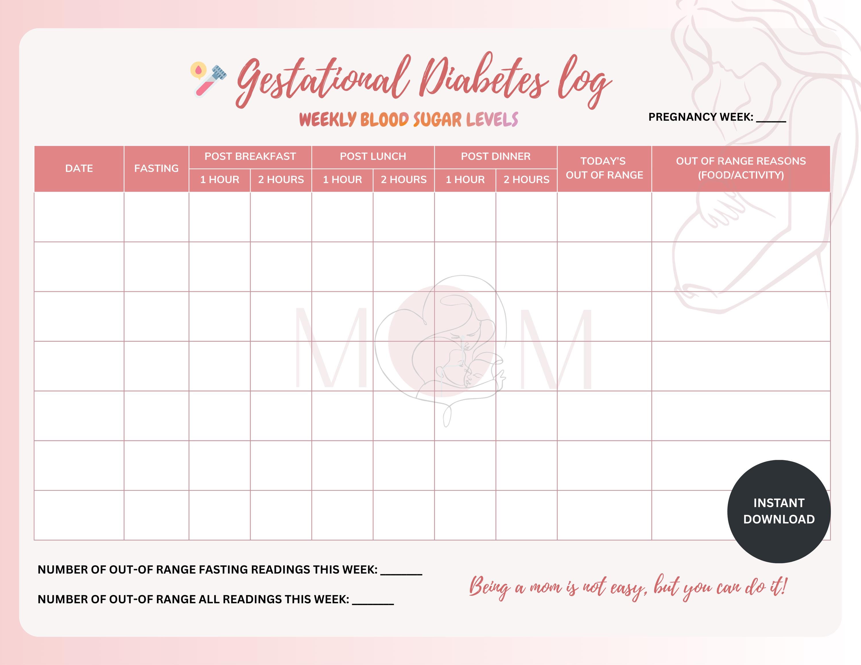 Gestational Diabetes Log Printable, Weekly Gestational Diabetes Tracker ...