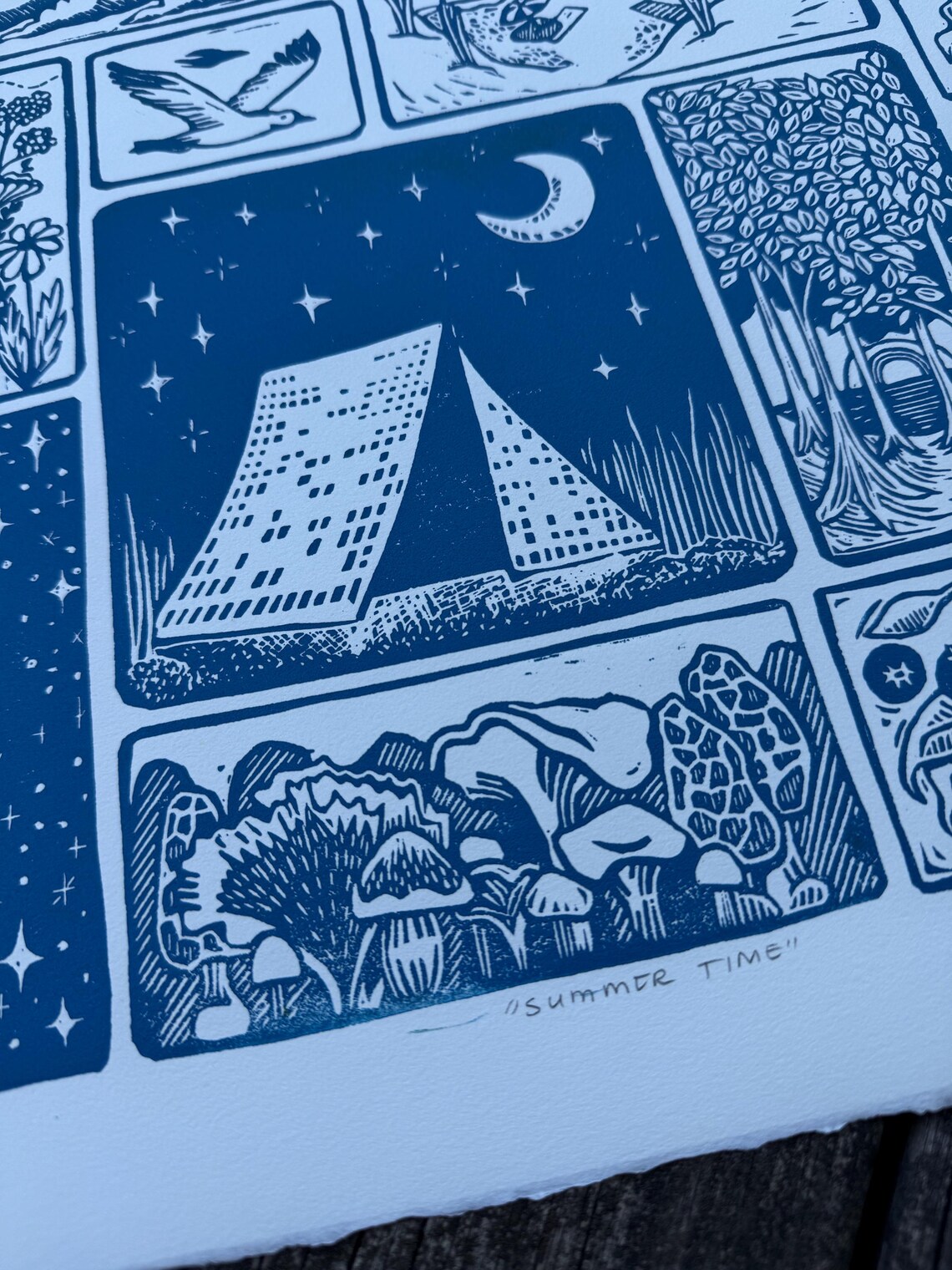 Hand Carved Michigan “summertime” Block Print - Etsy