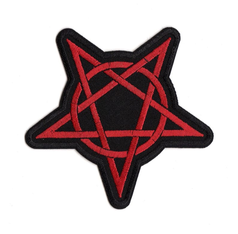 Red Unicursal Pentagram Embroidered Sew-on Patch | Satanic Biker Gothic ...