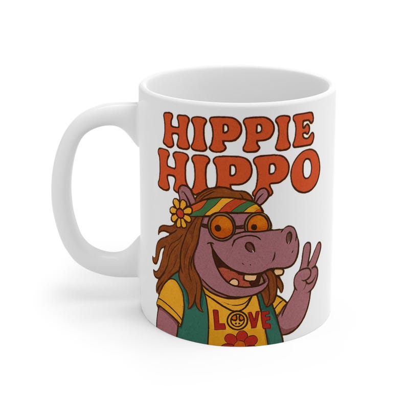 Hippie Hippo Ceramic Mug-- Groovy, Baby! - Etsy