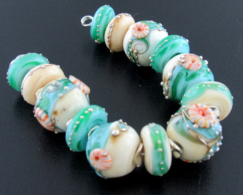 Handmade Lampwork Bead Set: Fine Silver Ocean Beach Beads (MTO) - Etsy