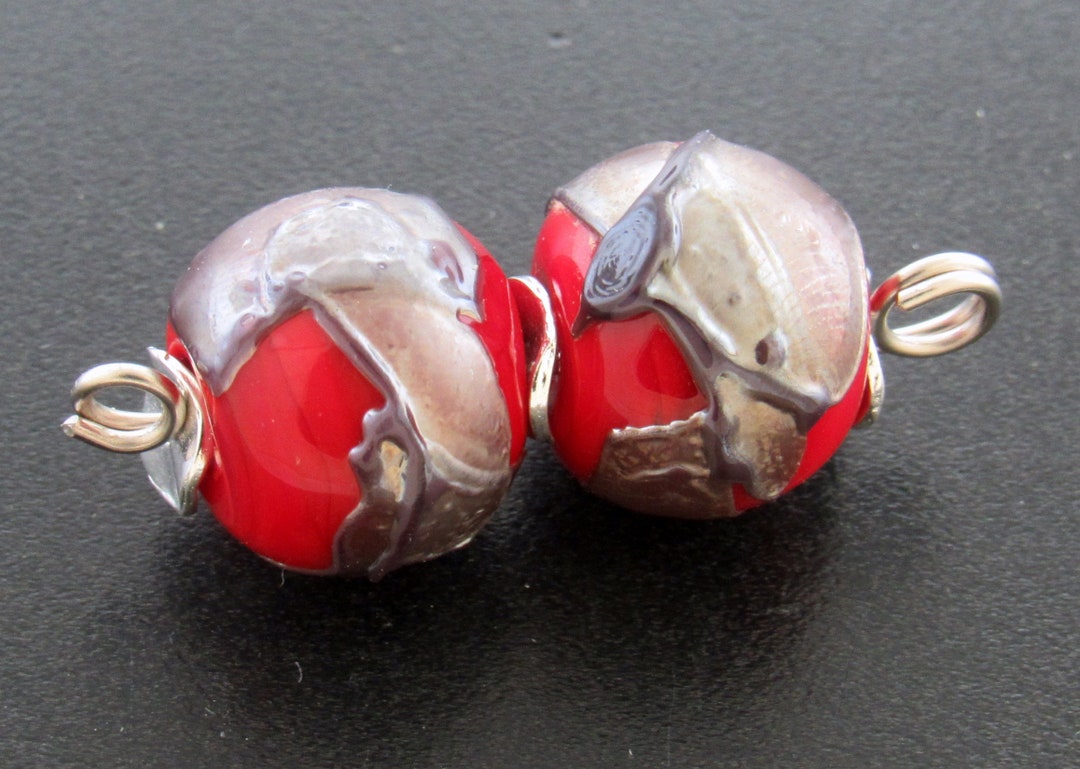 Made to Order (MTO) –handmade Red Lampwork Bead Earring Pair: Silver ...