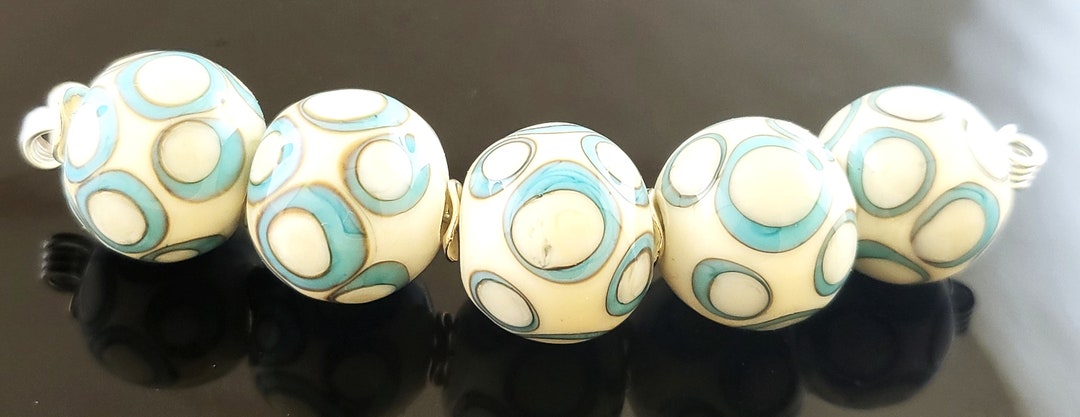 Handmade Lampwork Beads: Ivory Turquoise Dot Set (made to Order) - Etsy