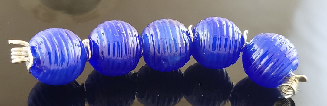 Handmade Cobalt Blue Pearl Shampoo Ribbed Round Lampwork Beads - Etsy