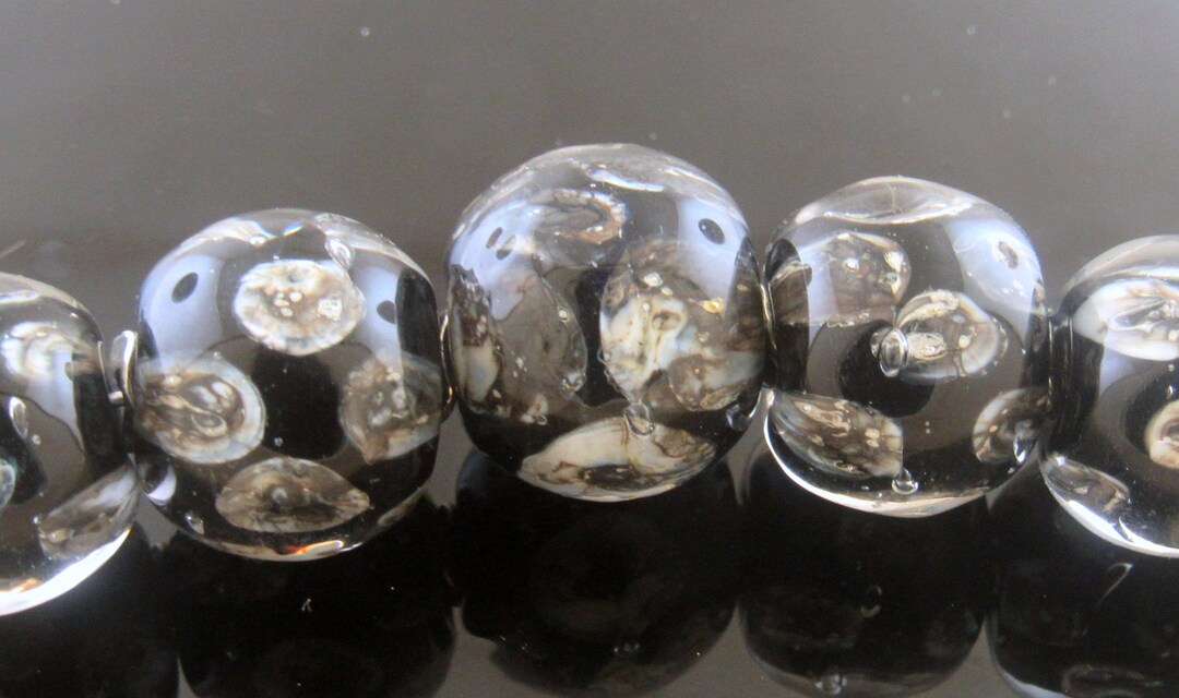 Handmade Lampwork Bead Set: Black With Silvered Ivory Dots (MTO) - Etsy