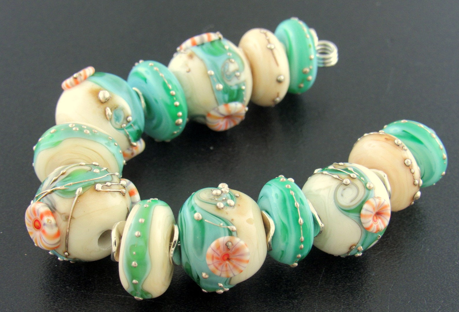 Handmade Lampwork Bead Set: Fine Silver Ocean Beach Beads (MTO) - Etsy