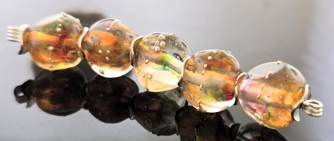 Handmade Gold Pink and Green Frit Encased With Fine Silver Trail Nugget ...