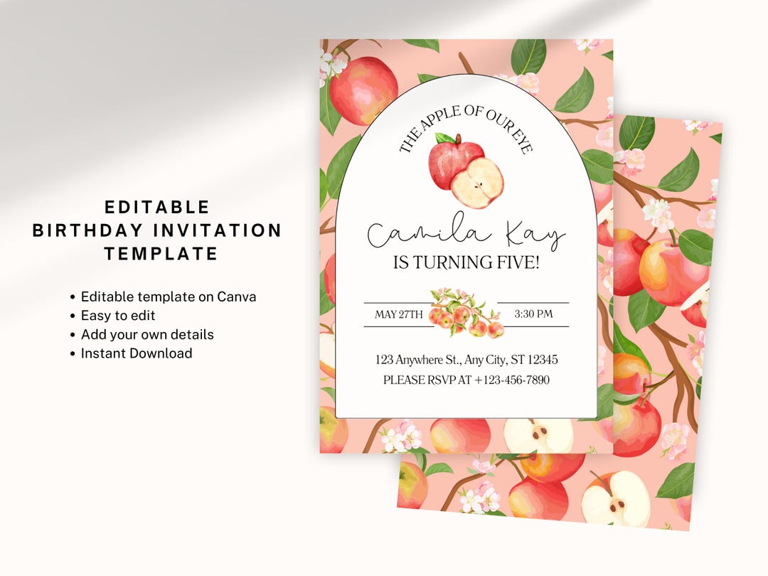 Apple Birthday Invitation | Editable Canva Template | Orchard Party ...