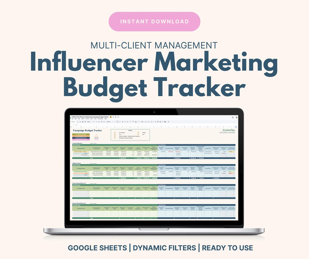 Campaign Budget Tracker for Influencer Managers | Excel & Google Sheets ...