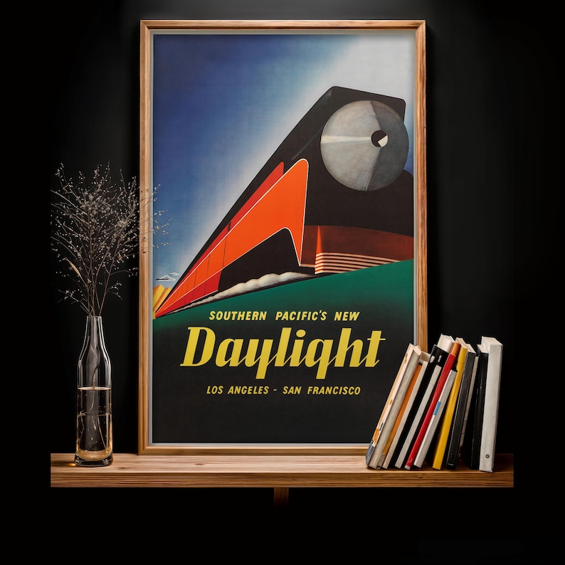 Vintage Art Deco Train Transport Poster, Daylight Print Los Angeles San ...