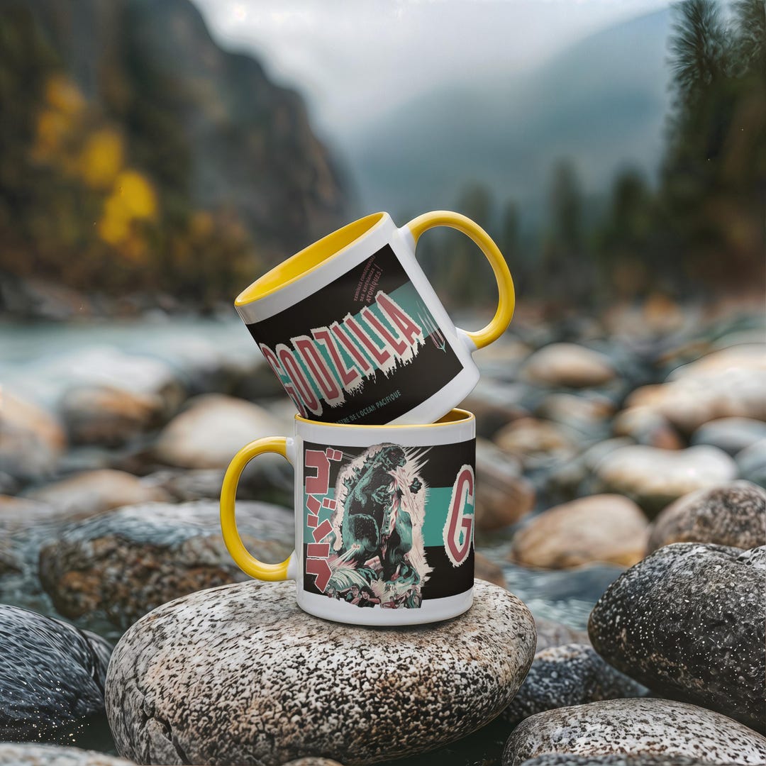 Godzilla Ceramic Mug – Vintage French Movie Poster Kaiju Coffee Cup ...