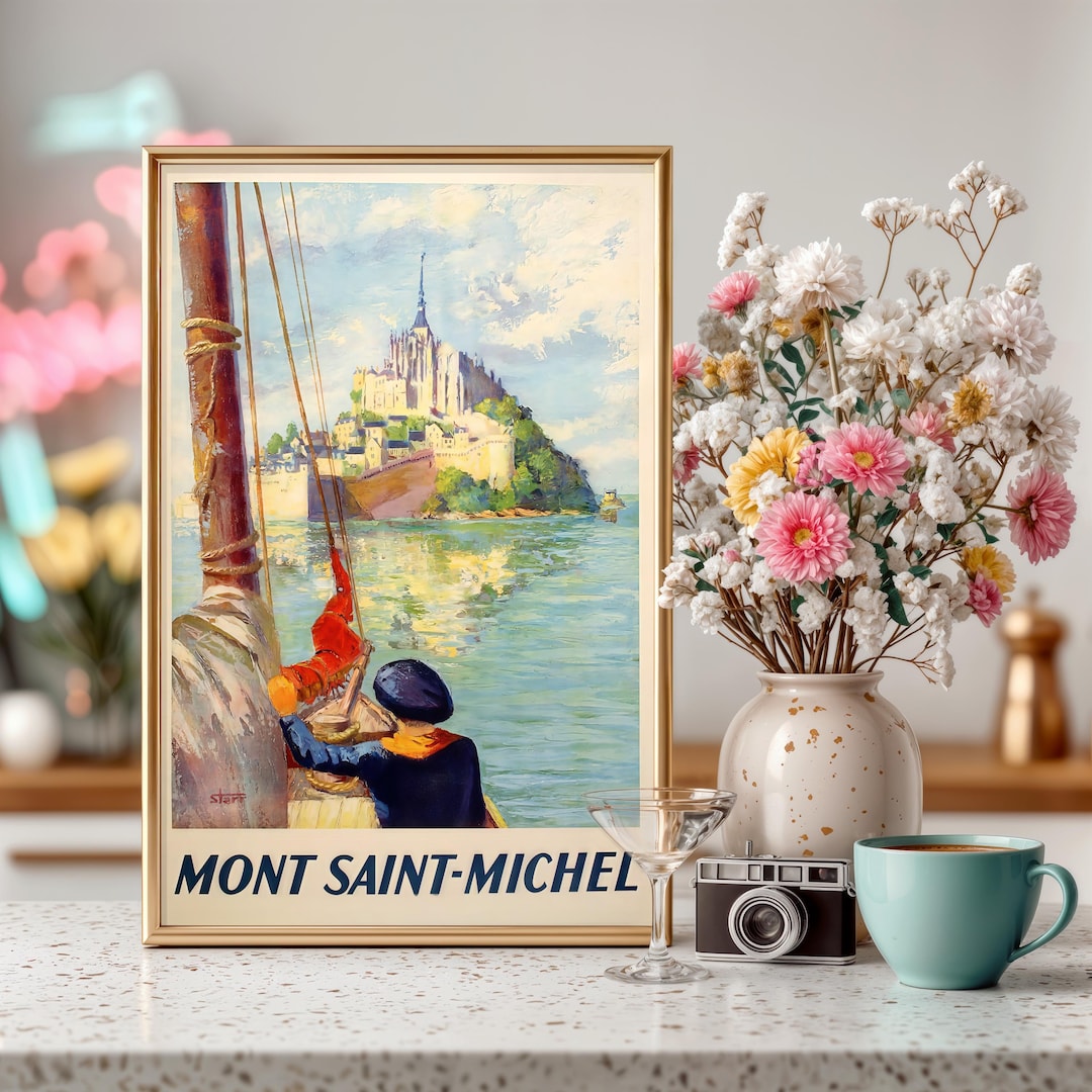 Mont Saint Michel World Travel Print, Vintage France Art, Coastal Scene ...
