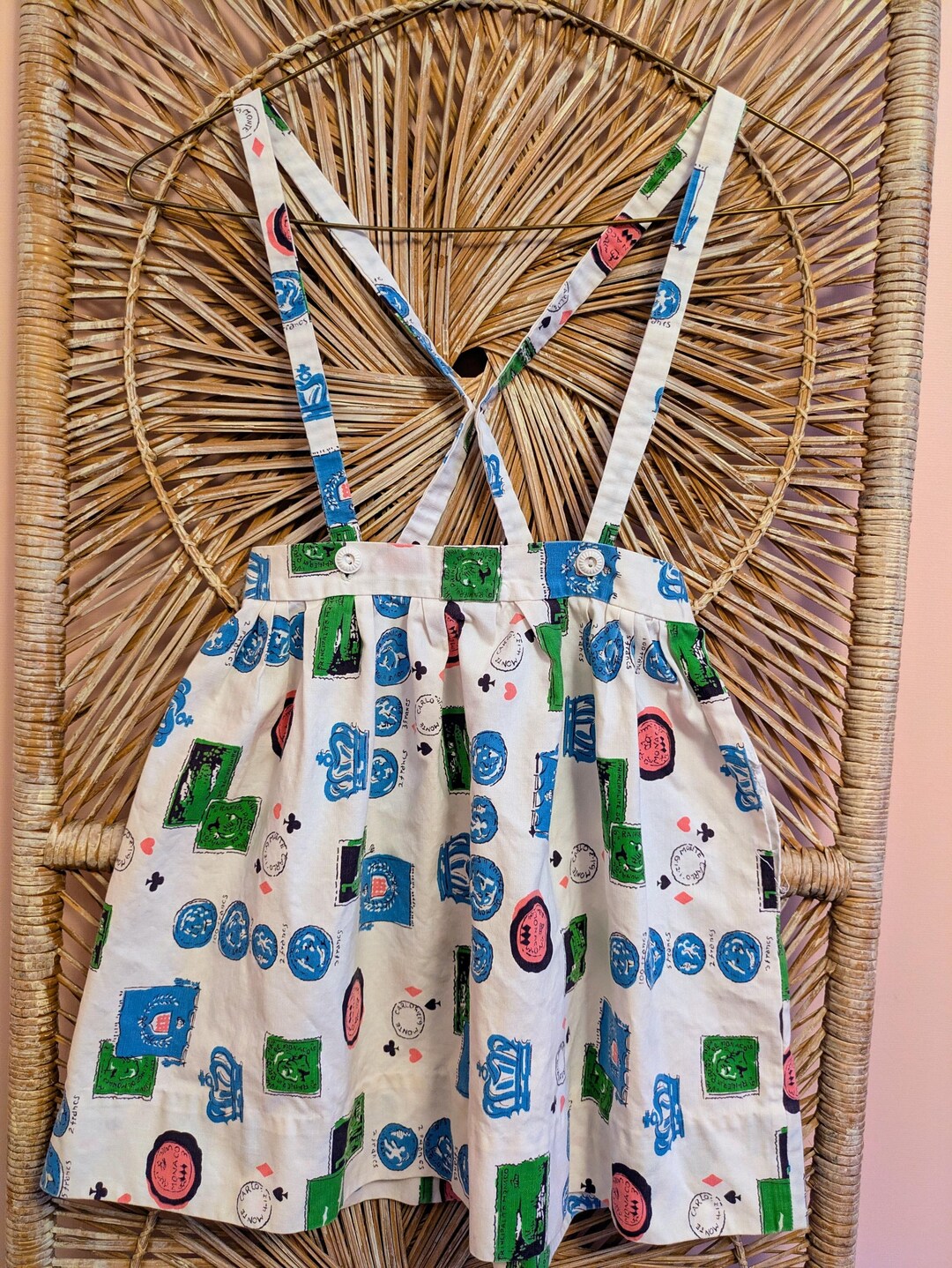 Vintage 60's Overall Pleated Skirt With Foreign Stamps and Coins Print ...