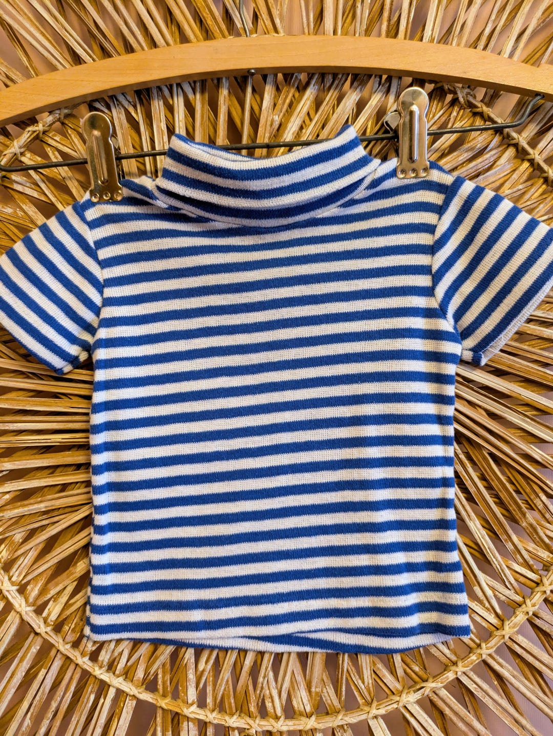 Vintage Baby Blue Stripe Knit Turtleneck - 60's Retro Shirt (0-3 Months ...