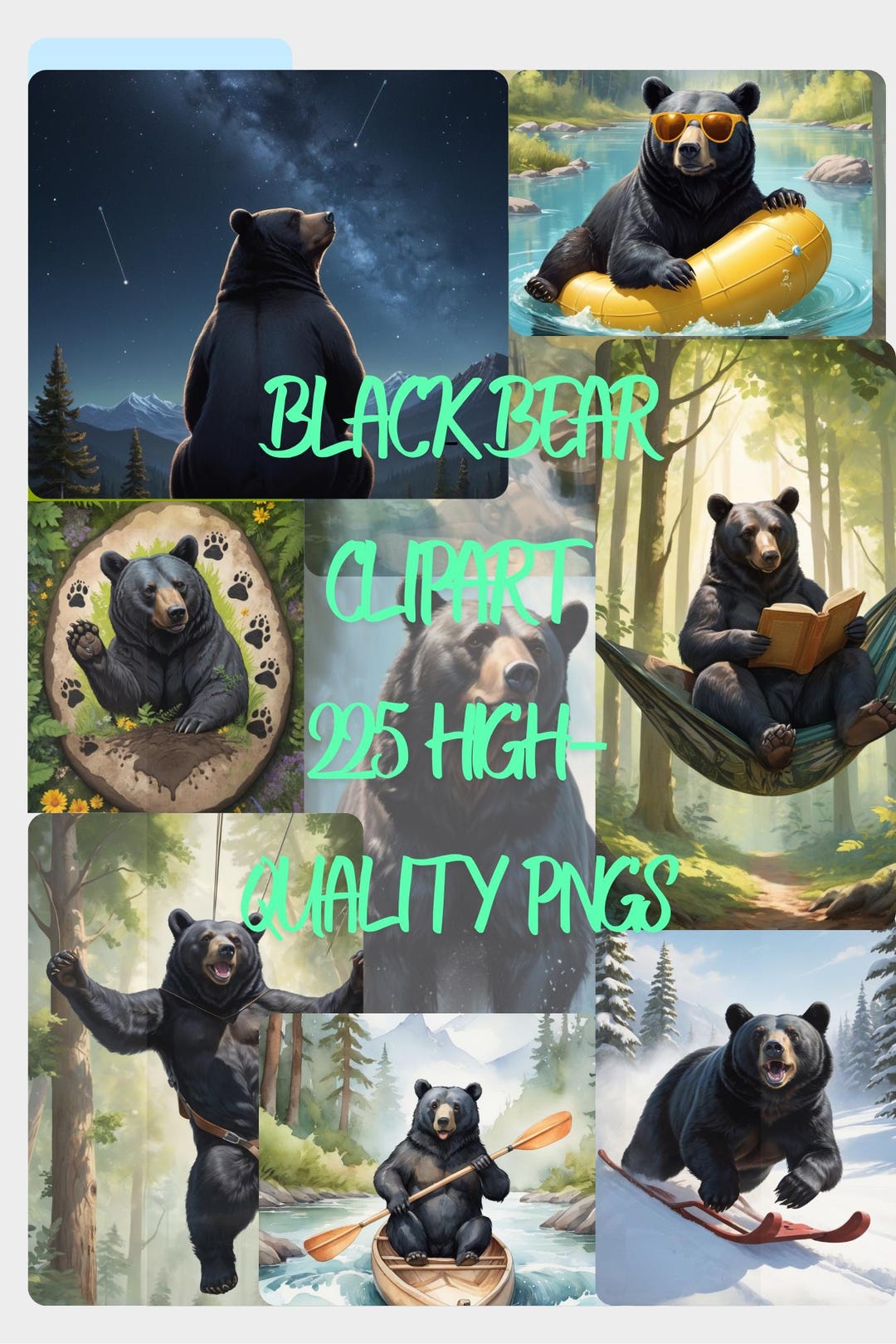 Black Bear Clipart PNG Bundle – 220+ Woodland Animal Illustrations ...
