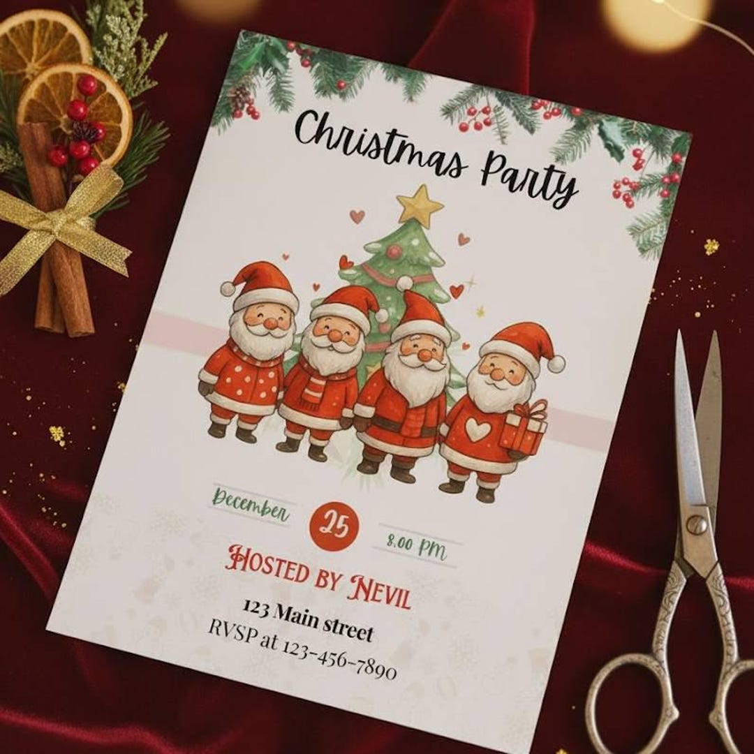 Editable Christmas Party Invitation Canva Template | Customizable ...