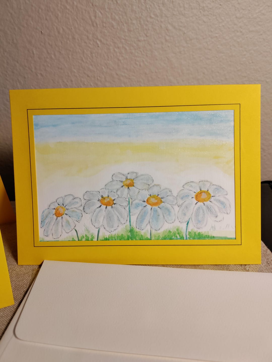 Daisy Greeting Card: Yellow Frame, Floral Art (4x6 Inch) - Etsy