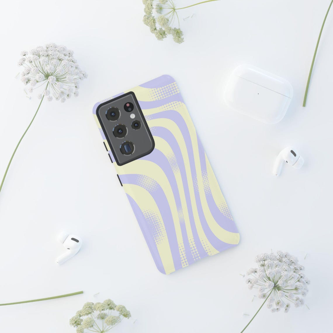 Pastel Wavy Retro Phone Case, Abstract Purple and Yellow Aesthetic ...