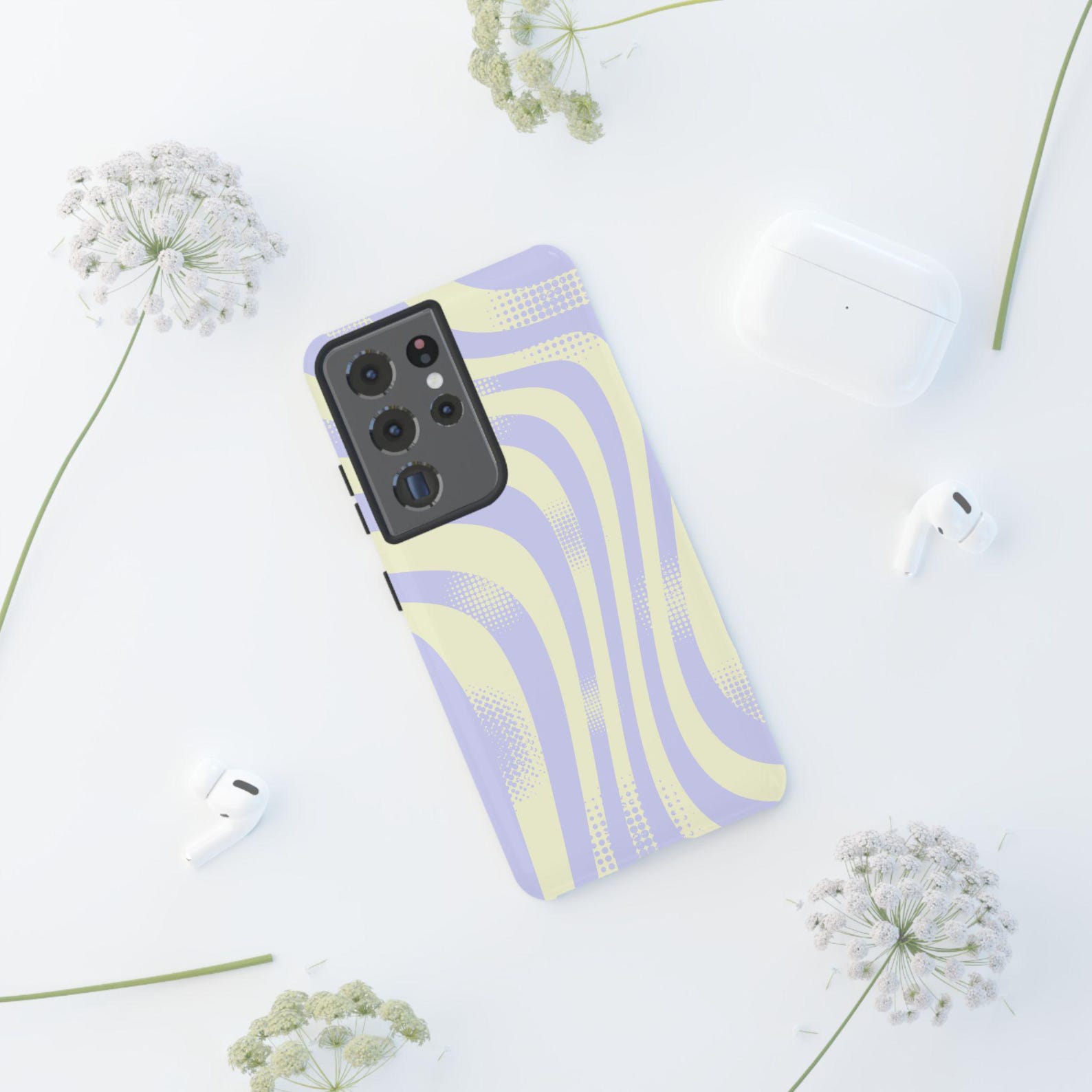 Pastel Wavy Retro Phone Case, Abstract Purple and Yellow Aesthetic ...