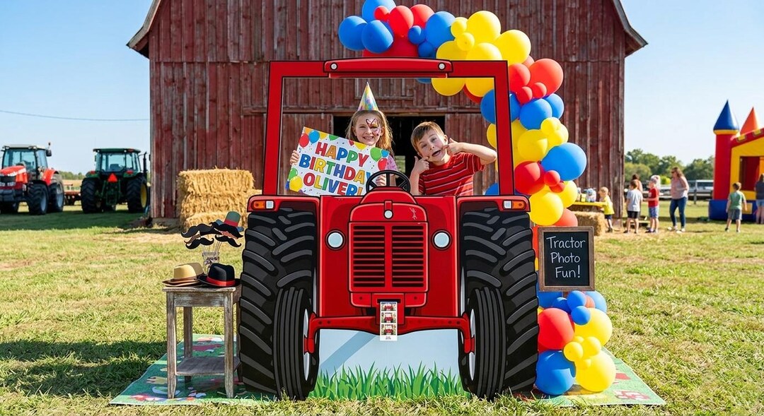 Red Tractor Photo Booth Prop, Farm Birthday Party Decor (SVG PDF) - Etsy