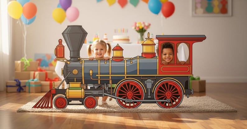 Locomotive Photo Booth Frame Prop | Train Party Cutout (digital ...