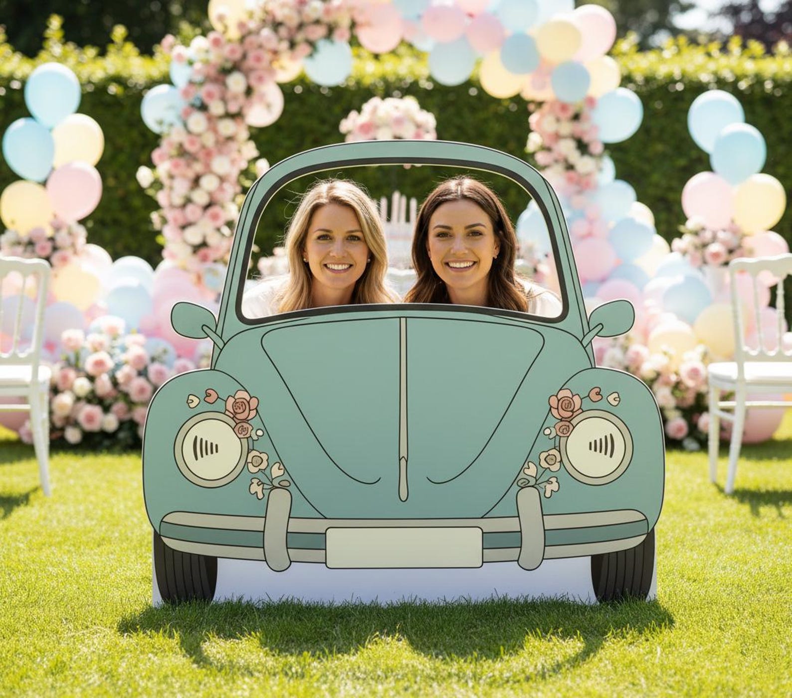 Vintage Car Photo Booth Frame | Floral Beetle Party Backdrop | Retro ...