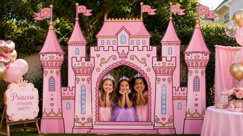 Pink Castle Photo Booth Backdrop, Princess Birthday Party Decor (SVG ...