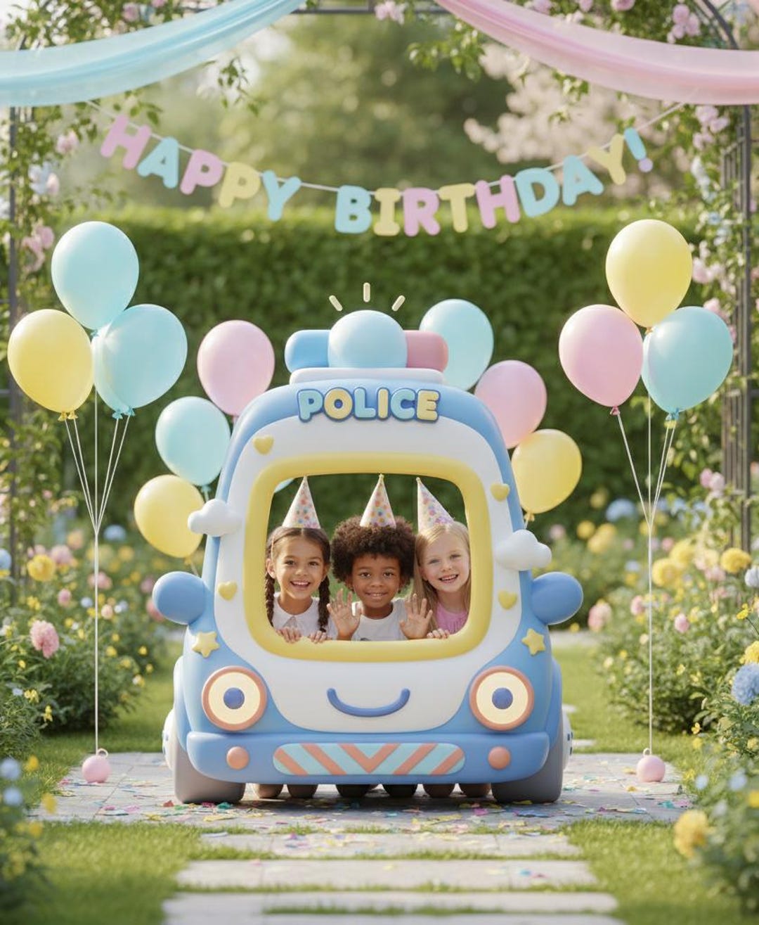 Police Car Photo Booth Frame: Printable Birthday Party Decoration (SVG ...