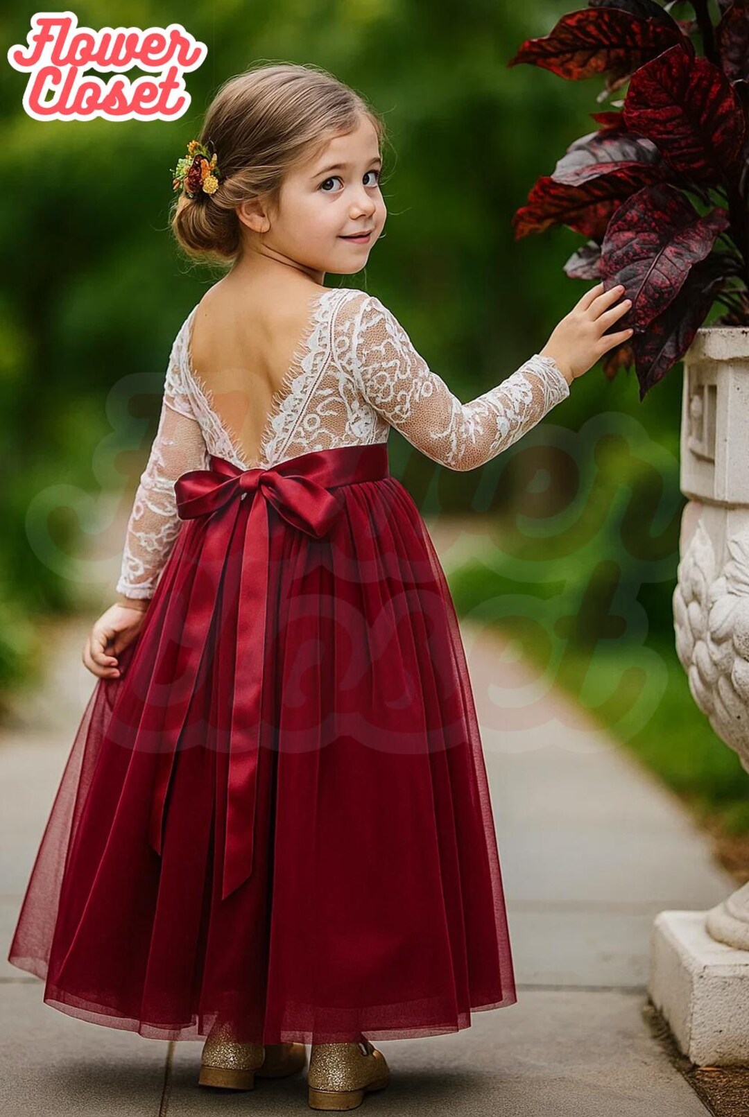 Handmade Spring Girls Dress, Burgundy Flower Girls Dress, Boho Wedding ...