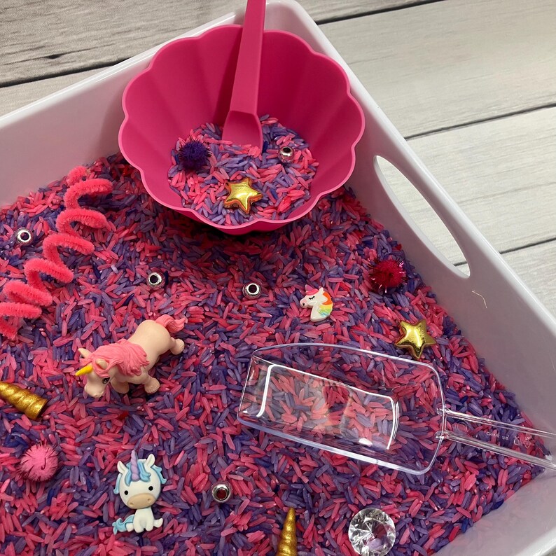 Unicorn Sensory Bin: Kids Activity Kit With Rice, Unicorns, and Jewels ...