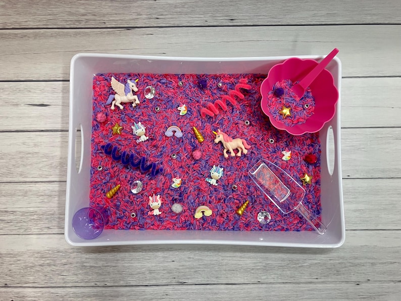 Unicorn Sensory Bin: Kids Activity Kit With Rice, Unicorns, and Jewels ...