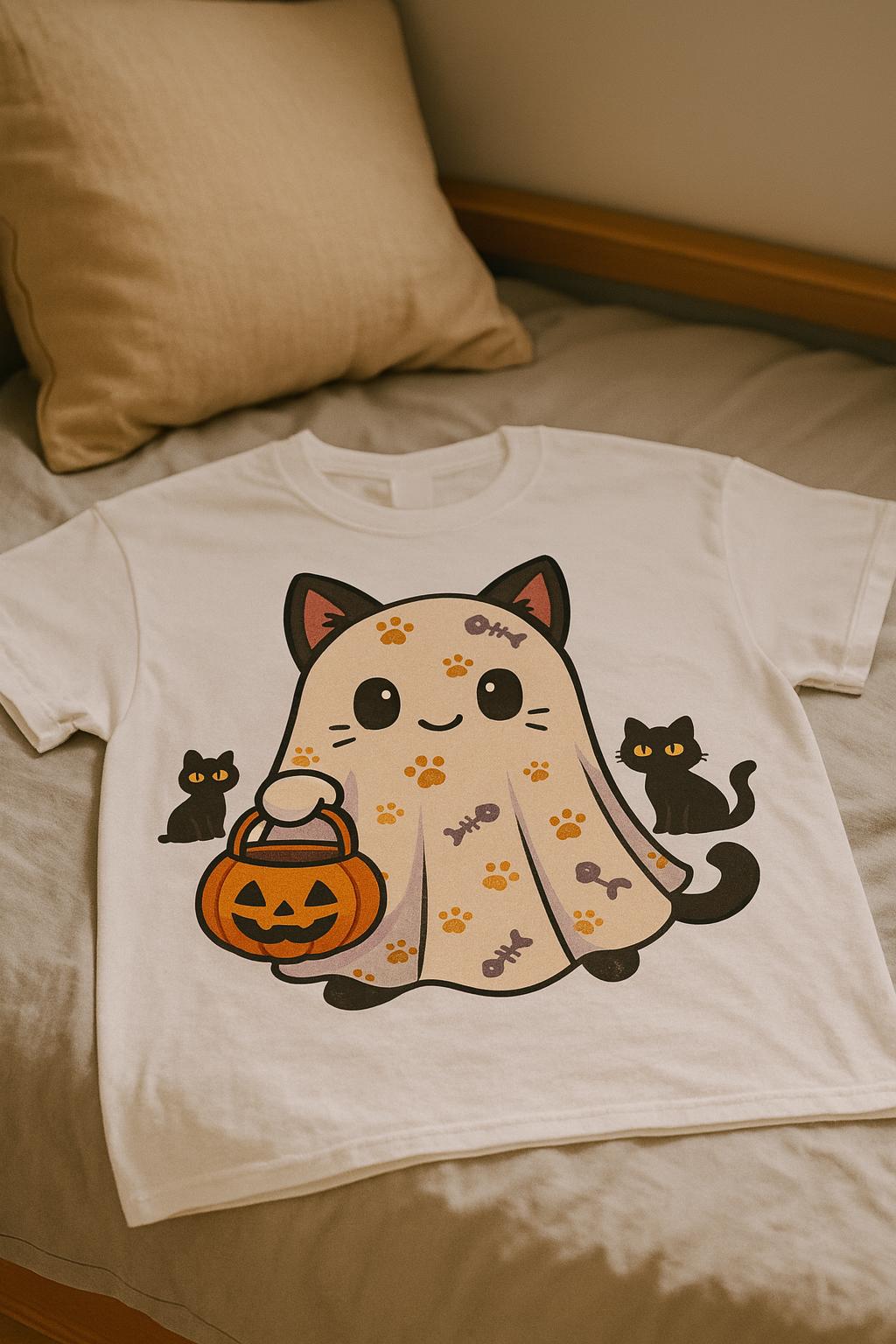 Kawaii Halloween Ghost Cat PNG: Spooky Clipart for Sublimation (digital ...