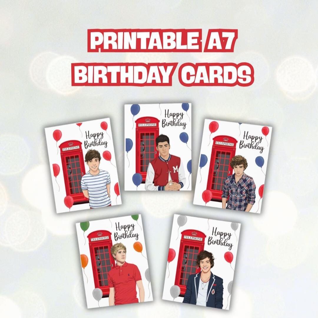 One Direction Birthday Card Printable A7 | 1D Digital Download - Etsy