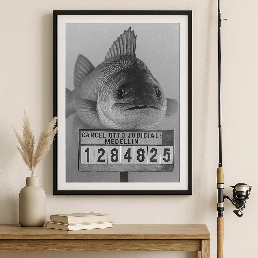 Digital Fish Mugshot Poster – Humorous Black and White Wall Art ...