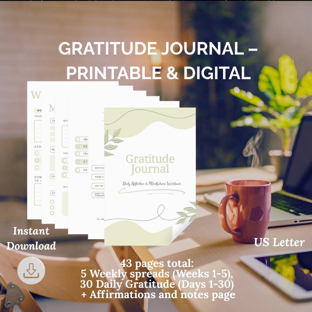 Gratitude Journal Printable + Digital | 43 Pages | Daily Gratitude (day ...