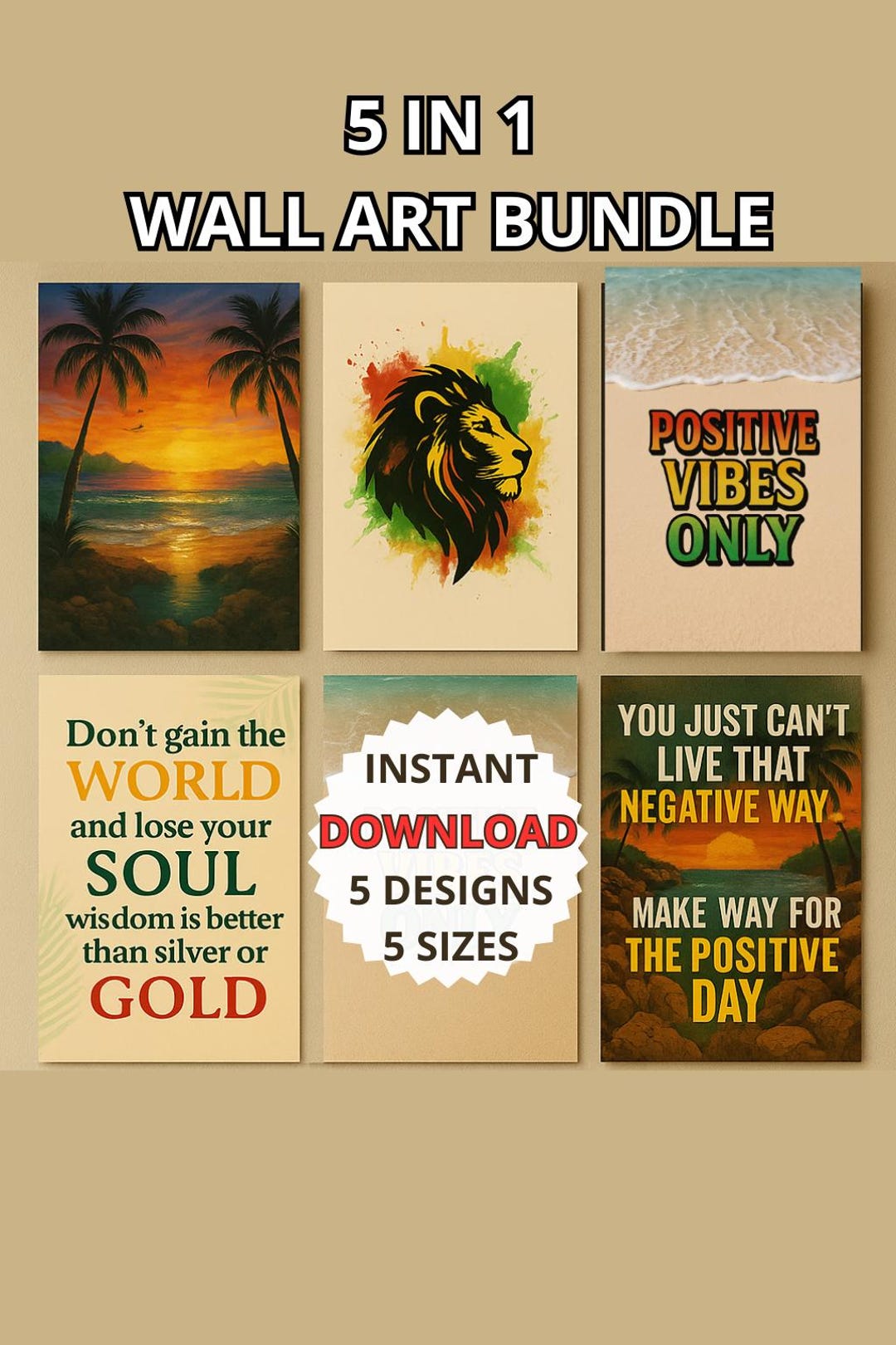 5 in 1 Jamaican Wall Art Bundle – Rasta, Reggae & Tropical Digital ...