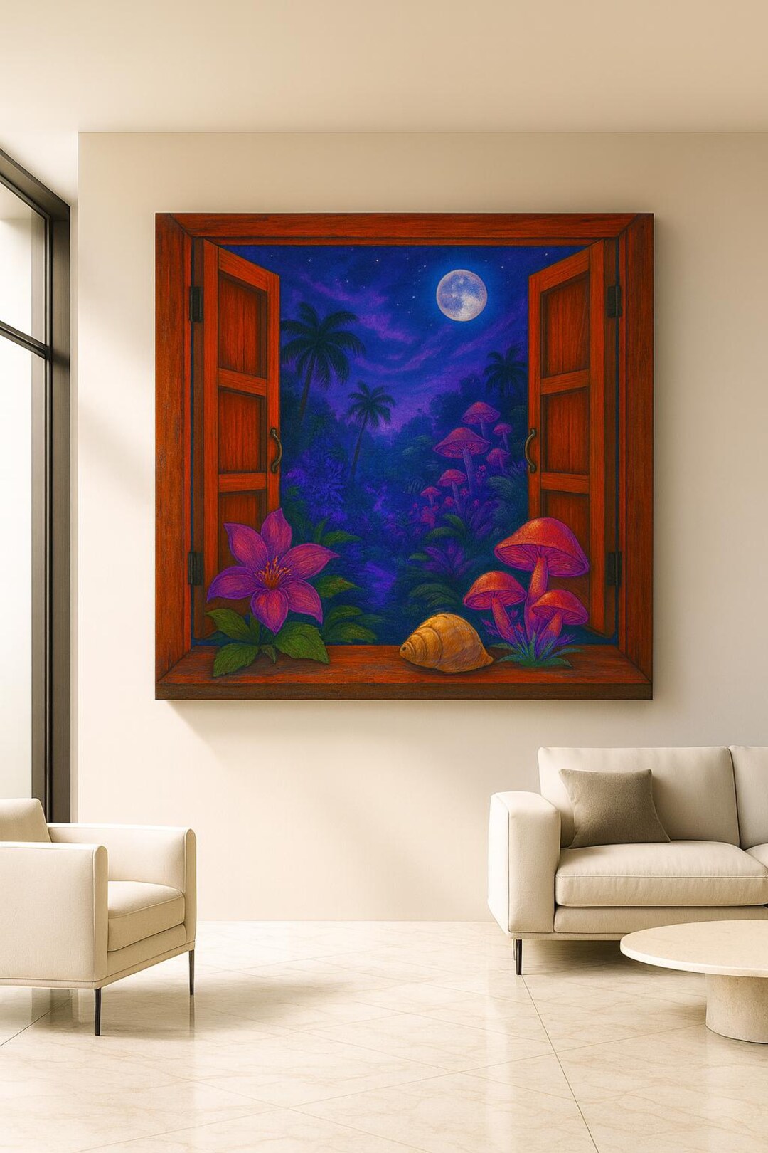 Psychedelic Jungle Window Canvas: Surreal Tropical Wall Art - Etsy