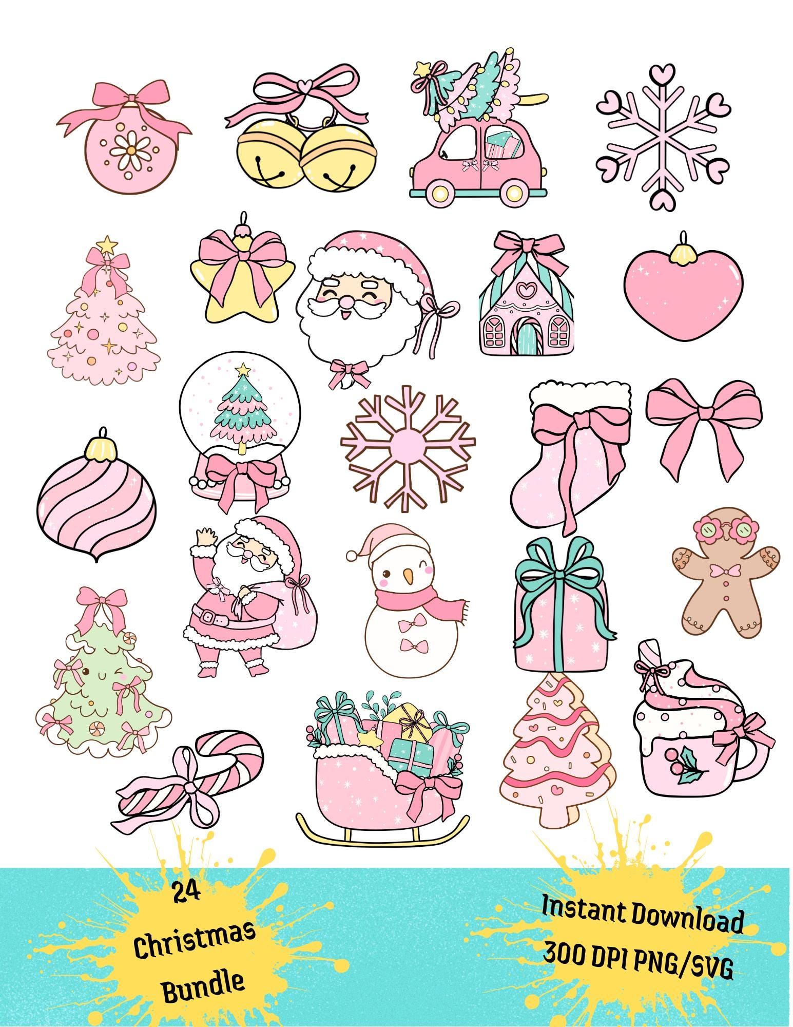 Retro Pastel Christmas Clipart Bundle: Vintage Holiday SVG PNG (digital ...