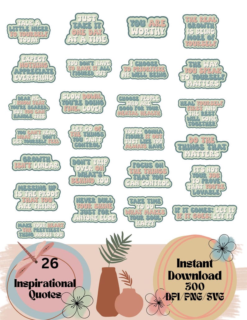 26 Inspirational Quotes SVG & PNG Bundle | Motivational Sticker Designs ...
