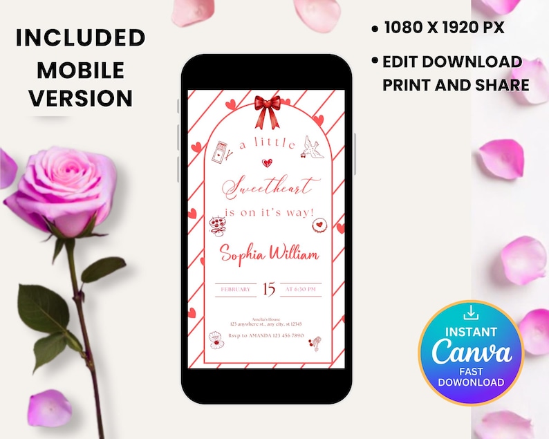 Editable A Little Sweetheart is on the Way Baby Shower Invitation ...