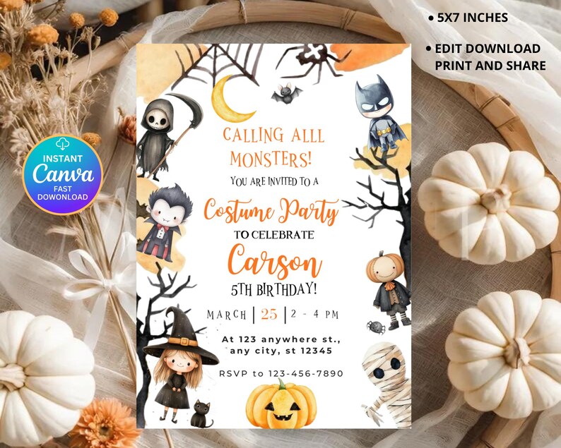 Monster Halloween Birthday Invitation, Mummy Ghost Theme (digital ...
